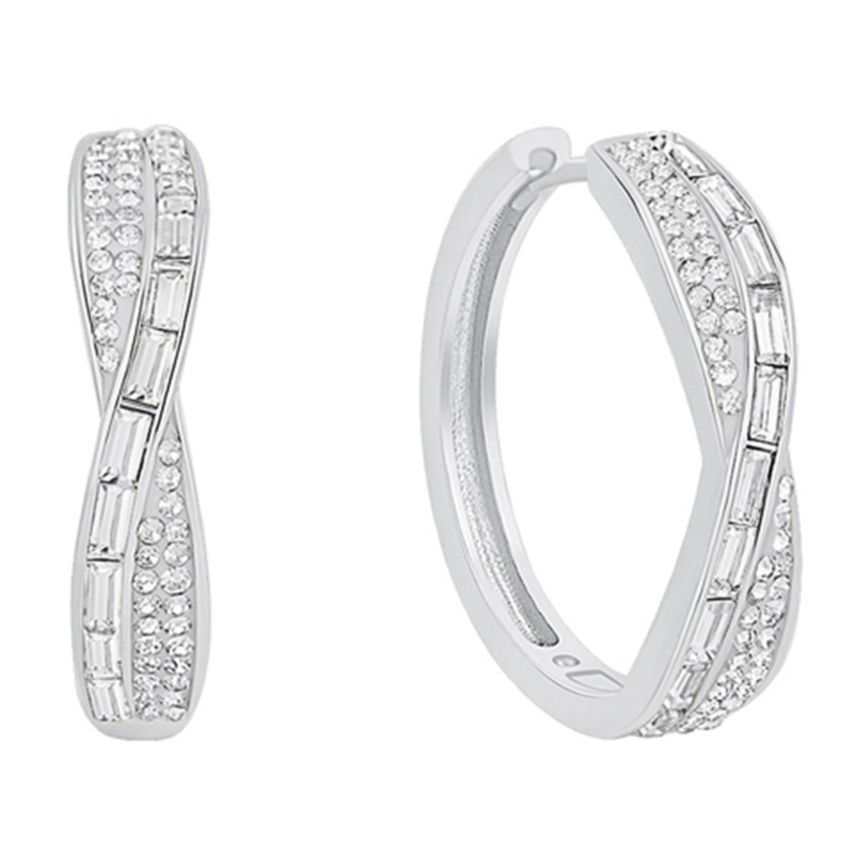 Click here for Marsala Silver Plated CZ Pave Crossover Hoop Earri... prices