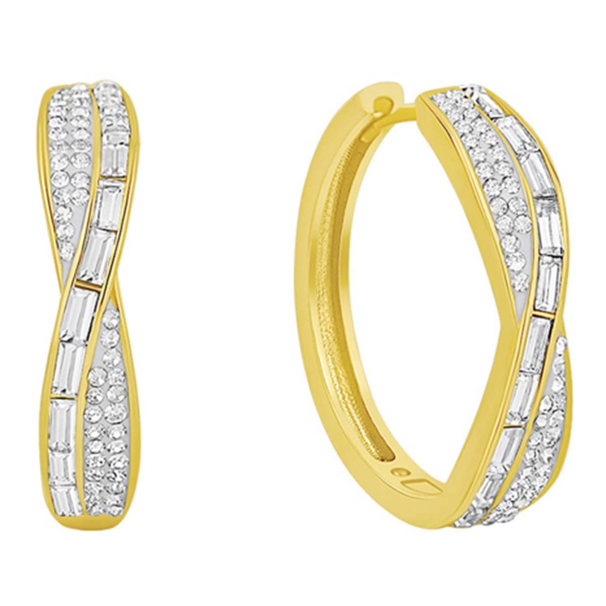 Click here for Marsala Gold Plated CZ Pave Crossover Hoop Earring... prices