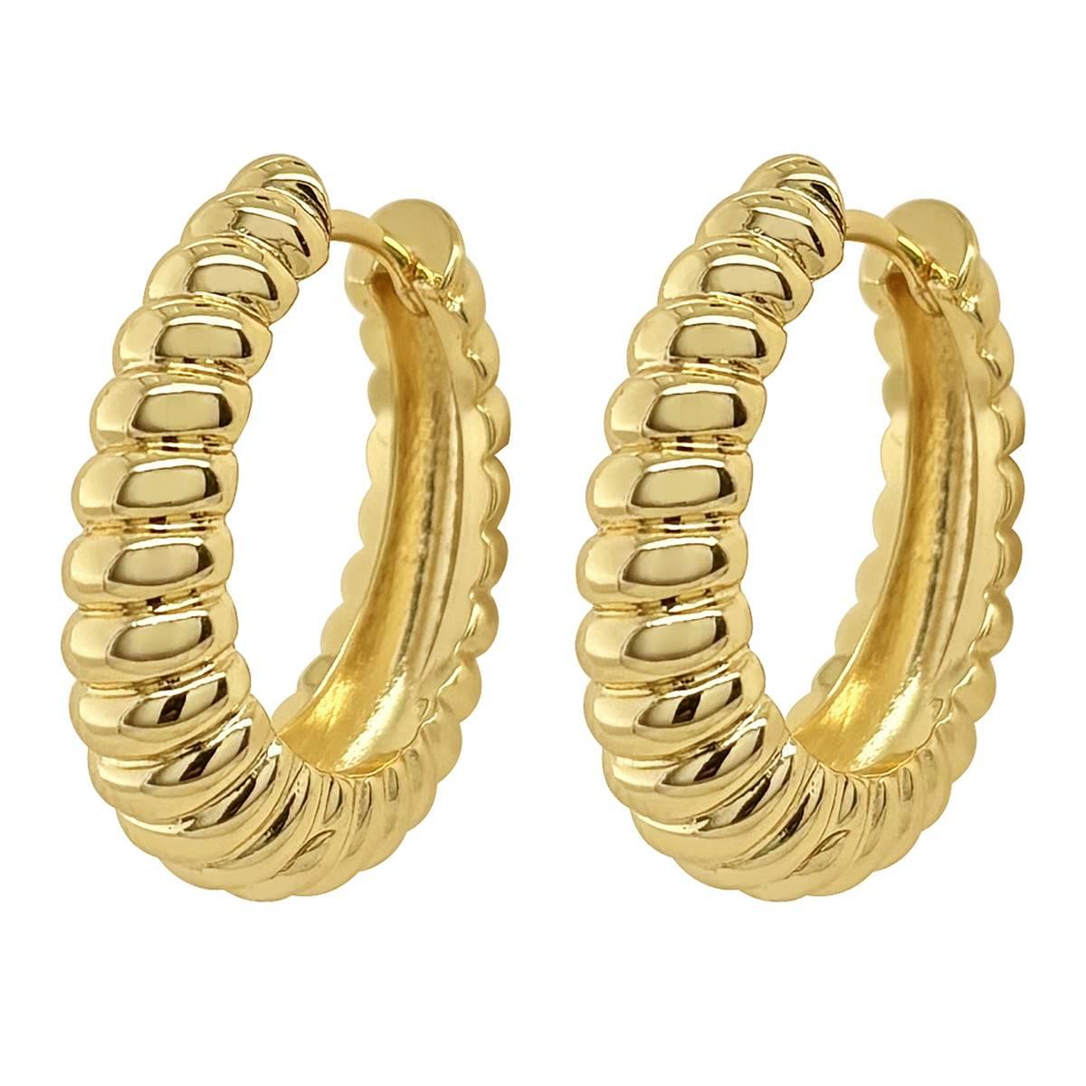 Click here for Marsala 14kt. Gold Plated Ribbed Hinge Hoop Earrin... prices