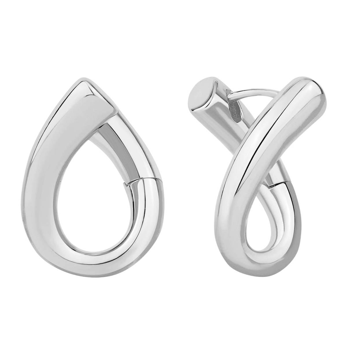 And Now This Silver and Gold Hinged Twist Hoop Earrings - Silver