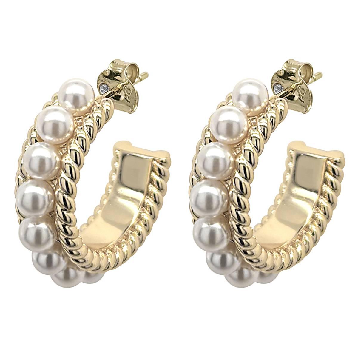 Marsala 14kt. Gold Plated Pearl Hoop Earrings