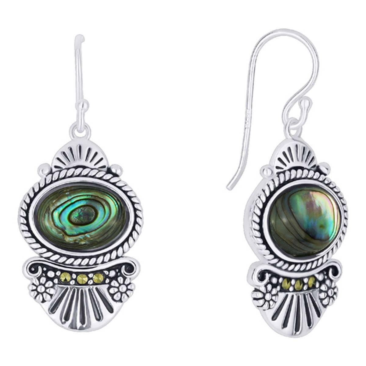 Click here for Marsala Silver Plated Marcasite & Abalone Drop Ear... prices
