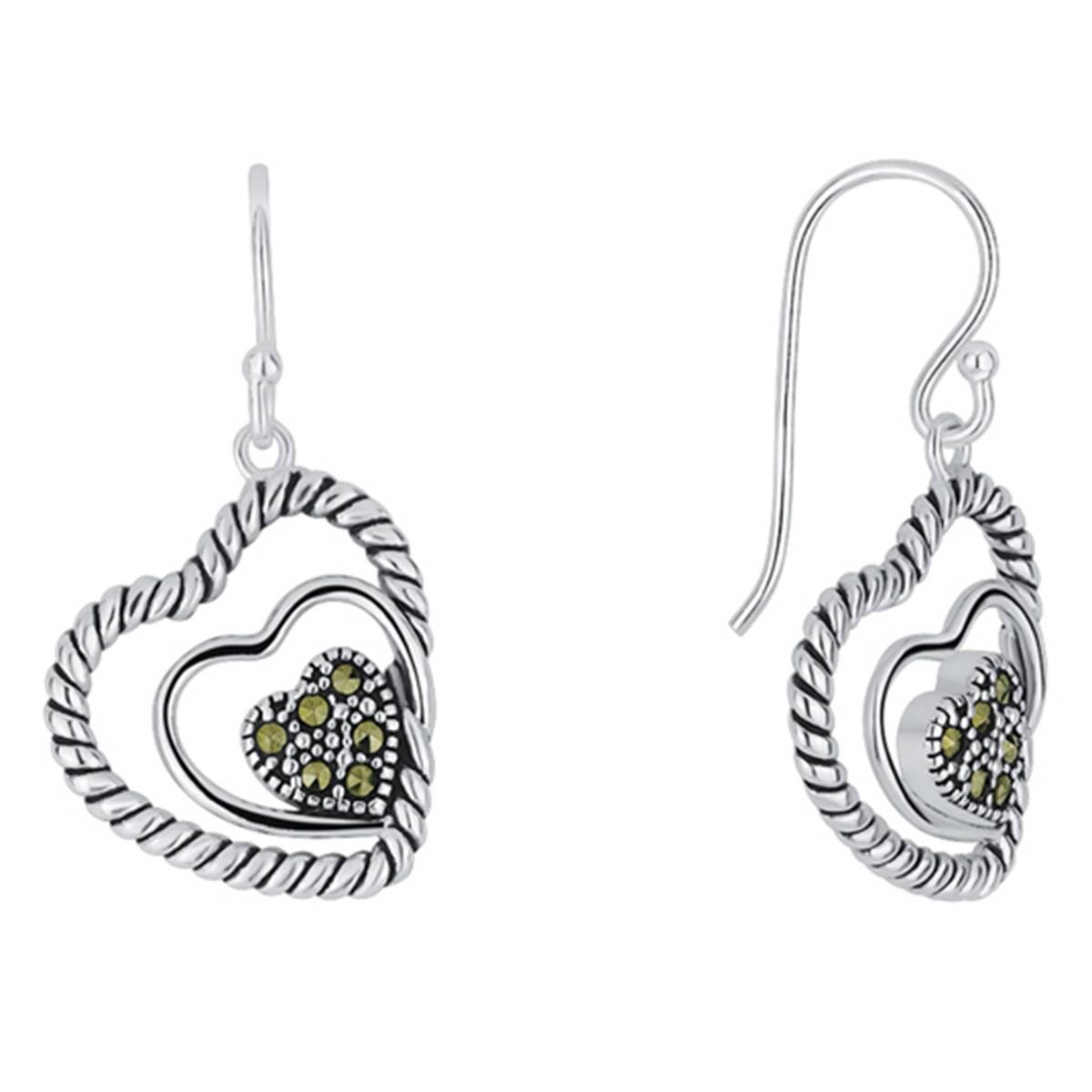 Click here for Marsala Silver Plated Marcasite Heart Drop Earring... prices