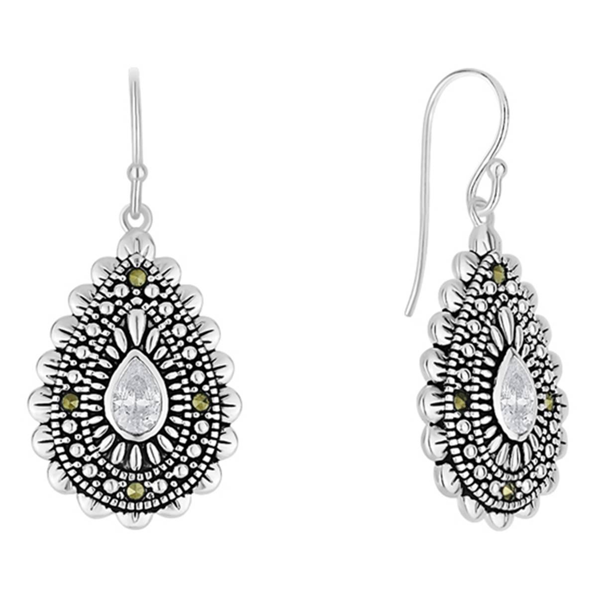 Click here for Marsala Silver Plated Marcasite & White Topaz Drop... prices
