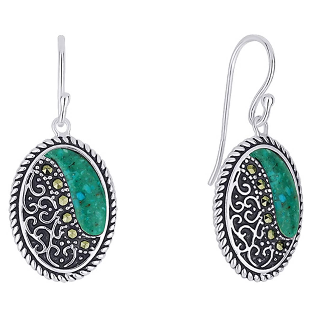 Click here for Marsala Marcasite & Simulated Turquoise Drop Earri... prices