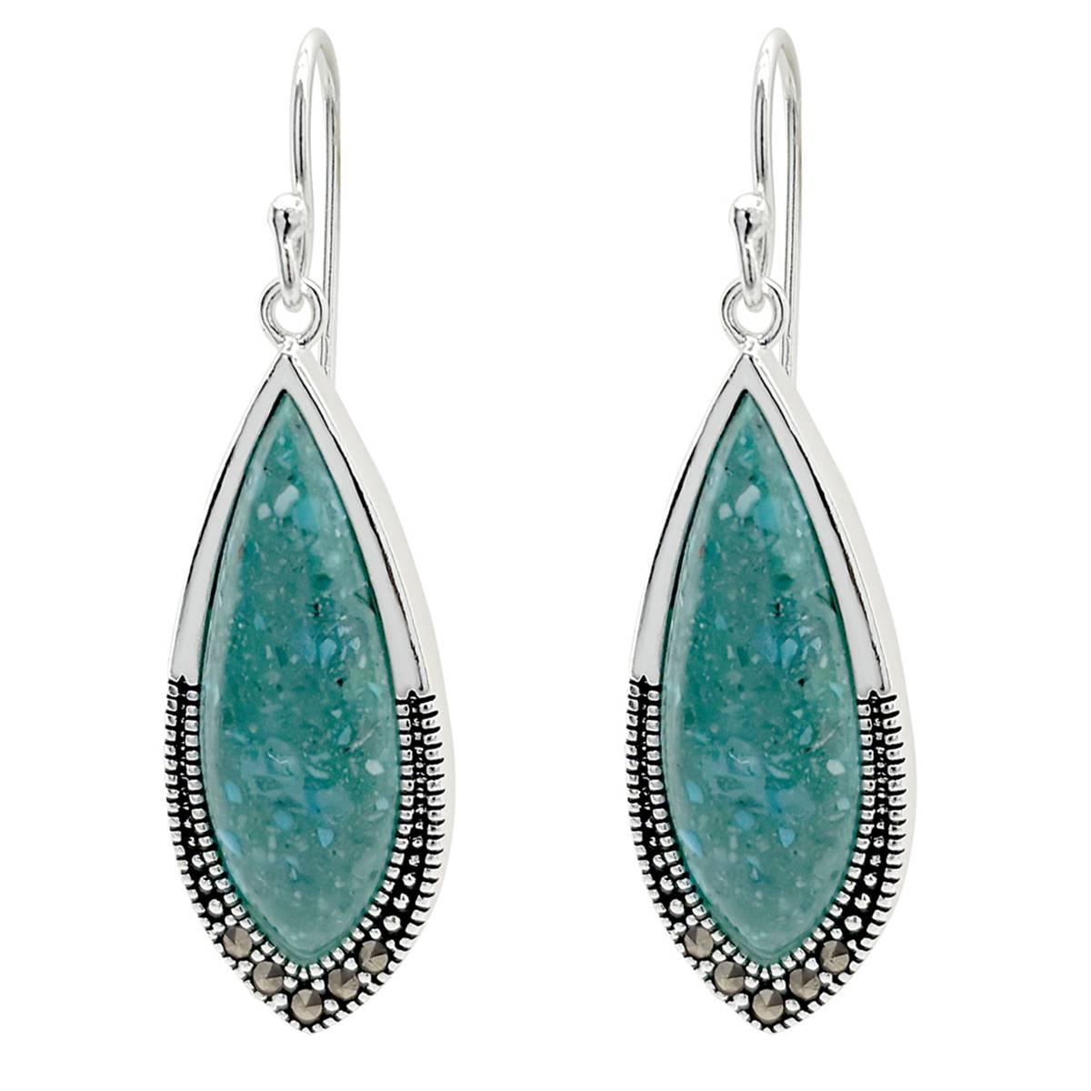 Click here for Marsala Marcasite & Reconstituted Turquoise Earrin... prices