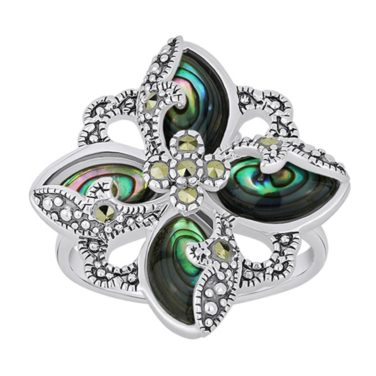 Click here for Marsala Silver Plated Marcasite & Abalone Shell Fl... prices