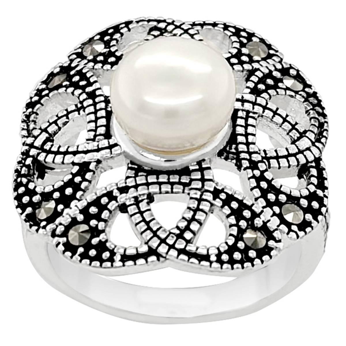 Click here for Marsala Fine Silver Plated Pearl and Marcasite Rin... prices