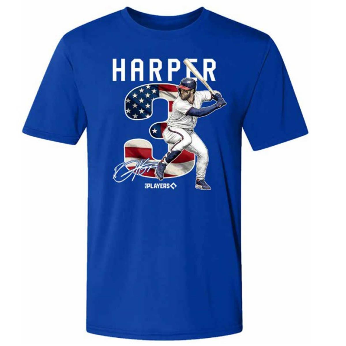 Click here for Mens Philadelphia Baseball Bryce Harper 3 Flag Tee prices
