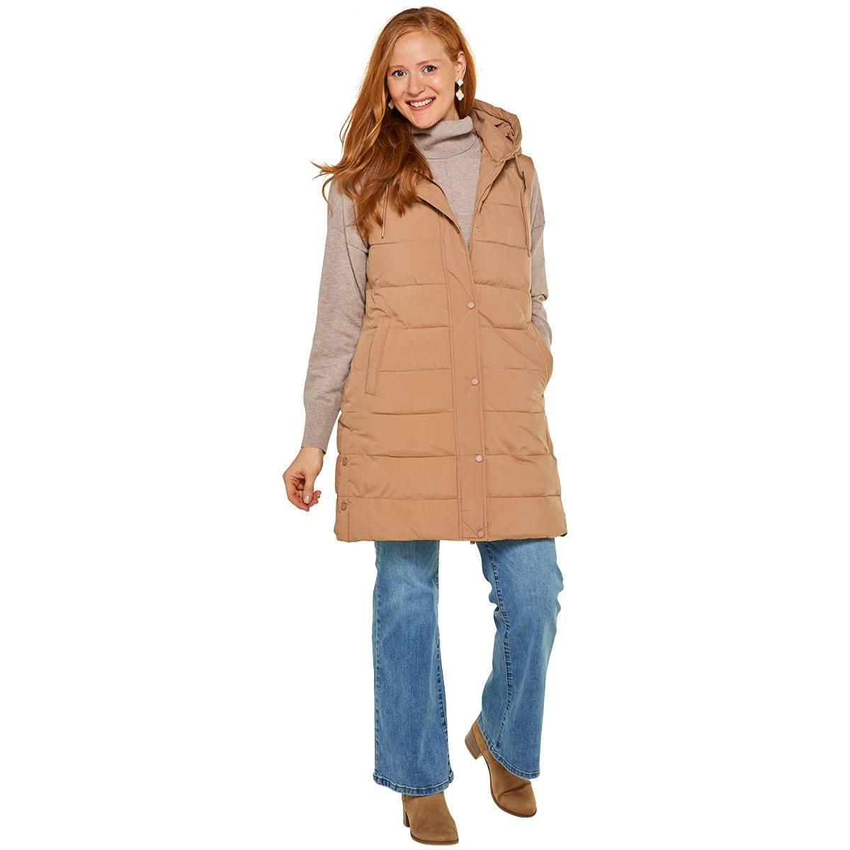 Click here for Womens Modern Supply Long Hooded Puffer Vest prices
