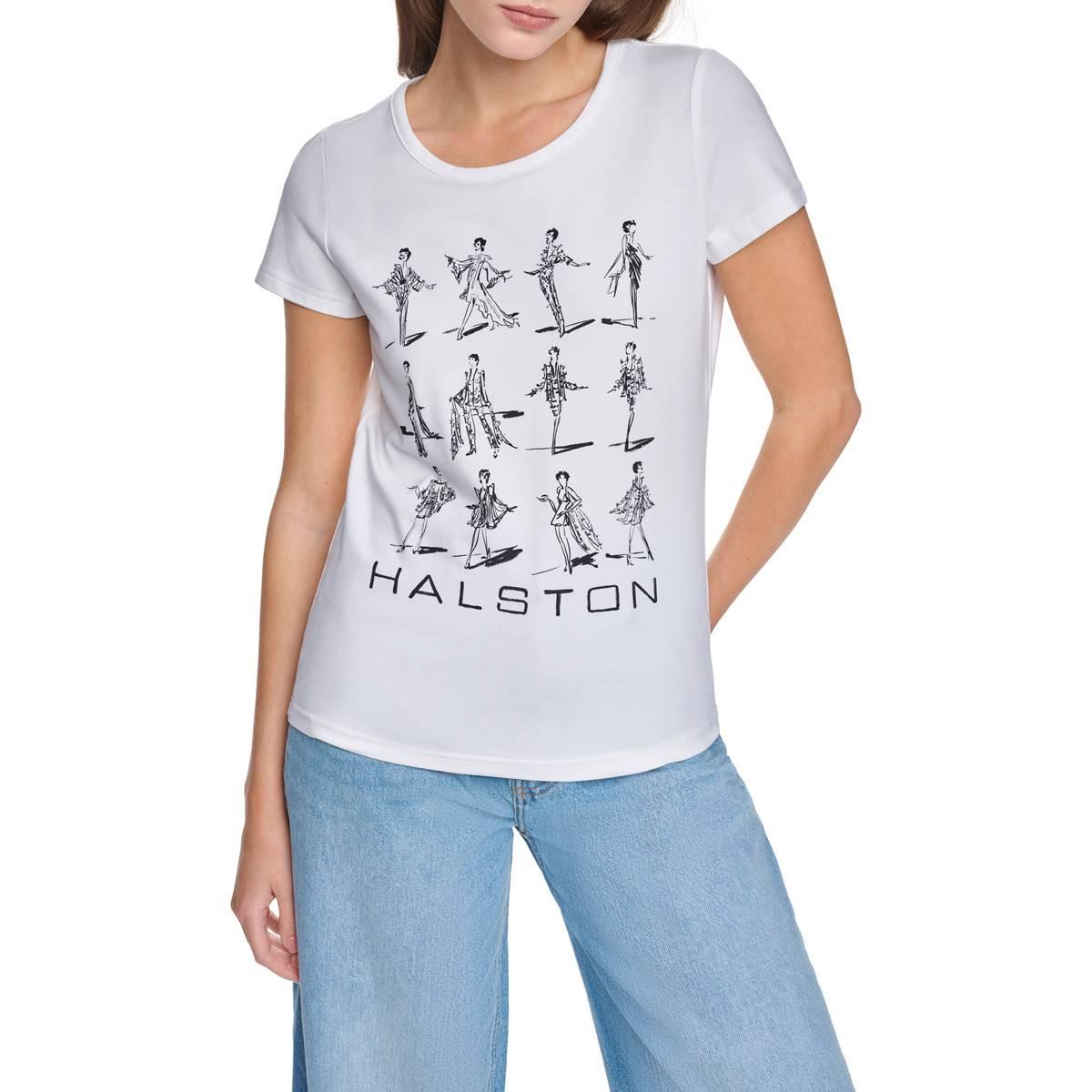 Click here for Womens Halston Short Sleeve Liza Minelli Sketch Gr... prices