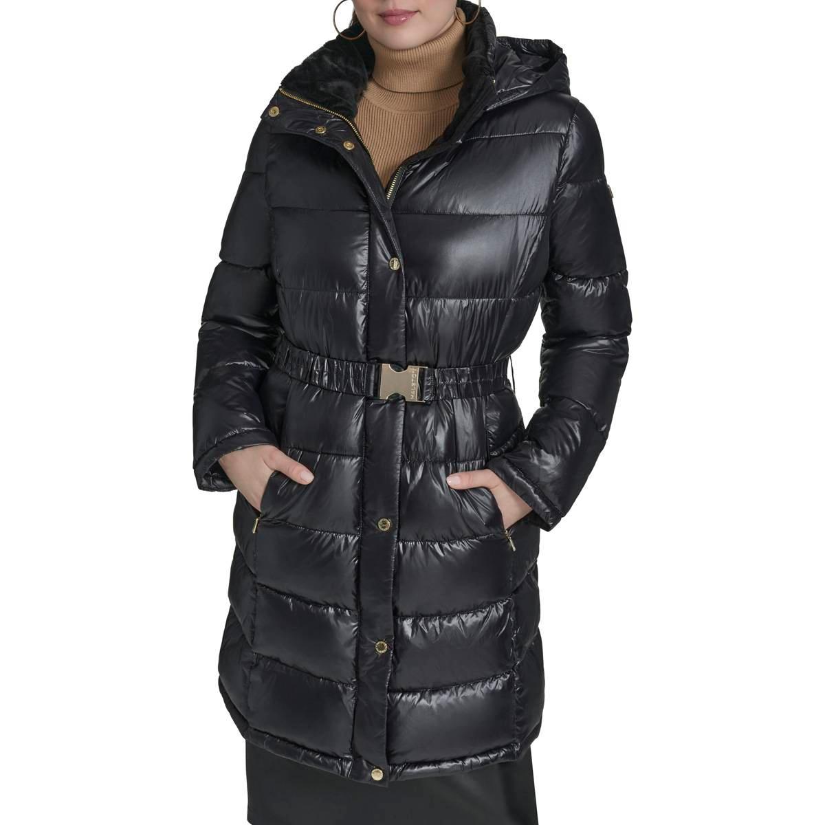 Womens Halston Packable Puffer Coat with Belt