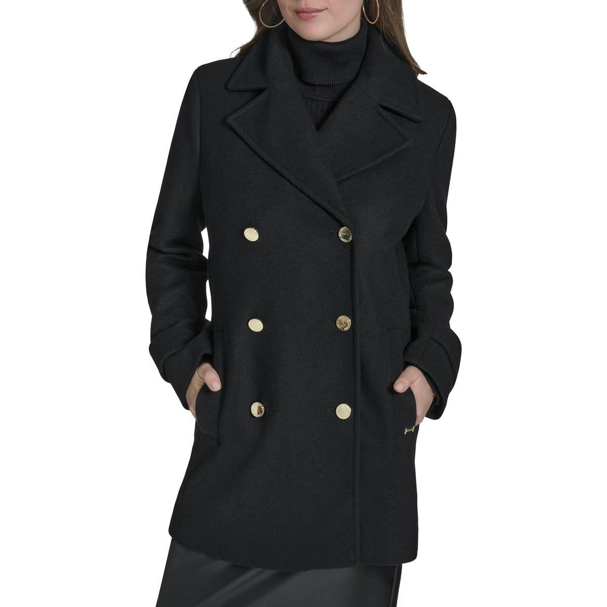 Click here for Womens Halston Double Breasted Faux Wool Coat prices