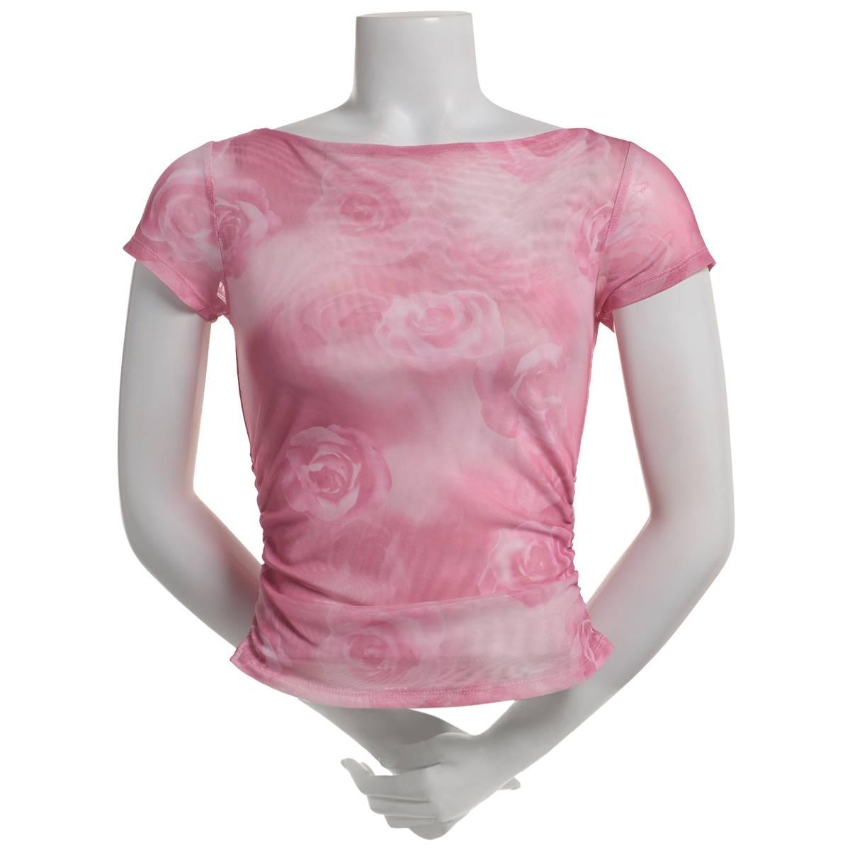 Click here for Juniors Madden Girl Floral Mesh Boat Neck Side Ruc... prices