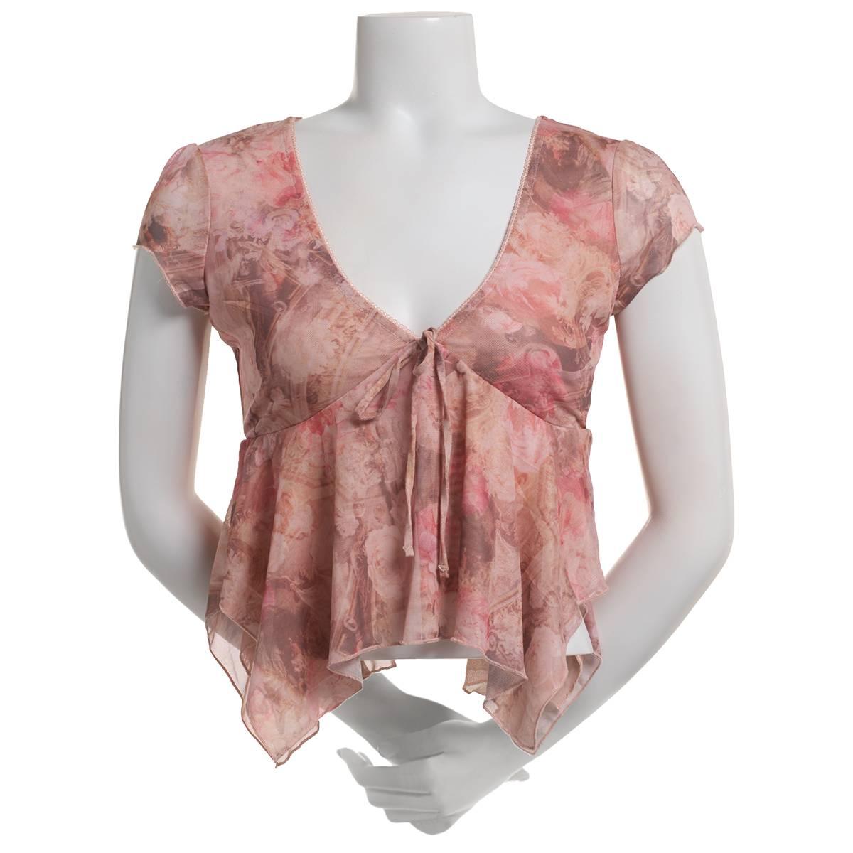 Click here for Juniors Madden Girl Cap Sleeve Abstract Mesh Hanky... prices