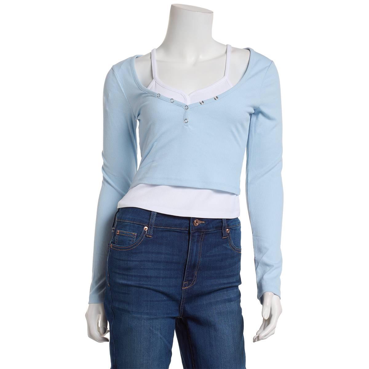 Click here for Juniors Madden Girl Long Sleeve Snap Faux Tank Two... prices