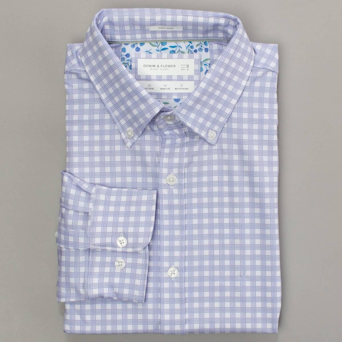 Click here for Mens Denim & Flower Checkered Dress Shirt - White/... prices
