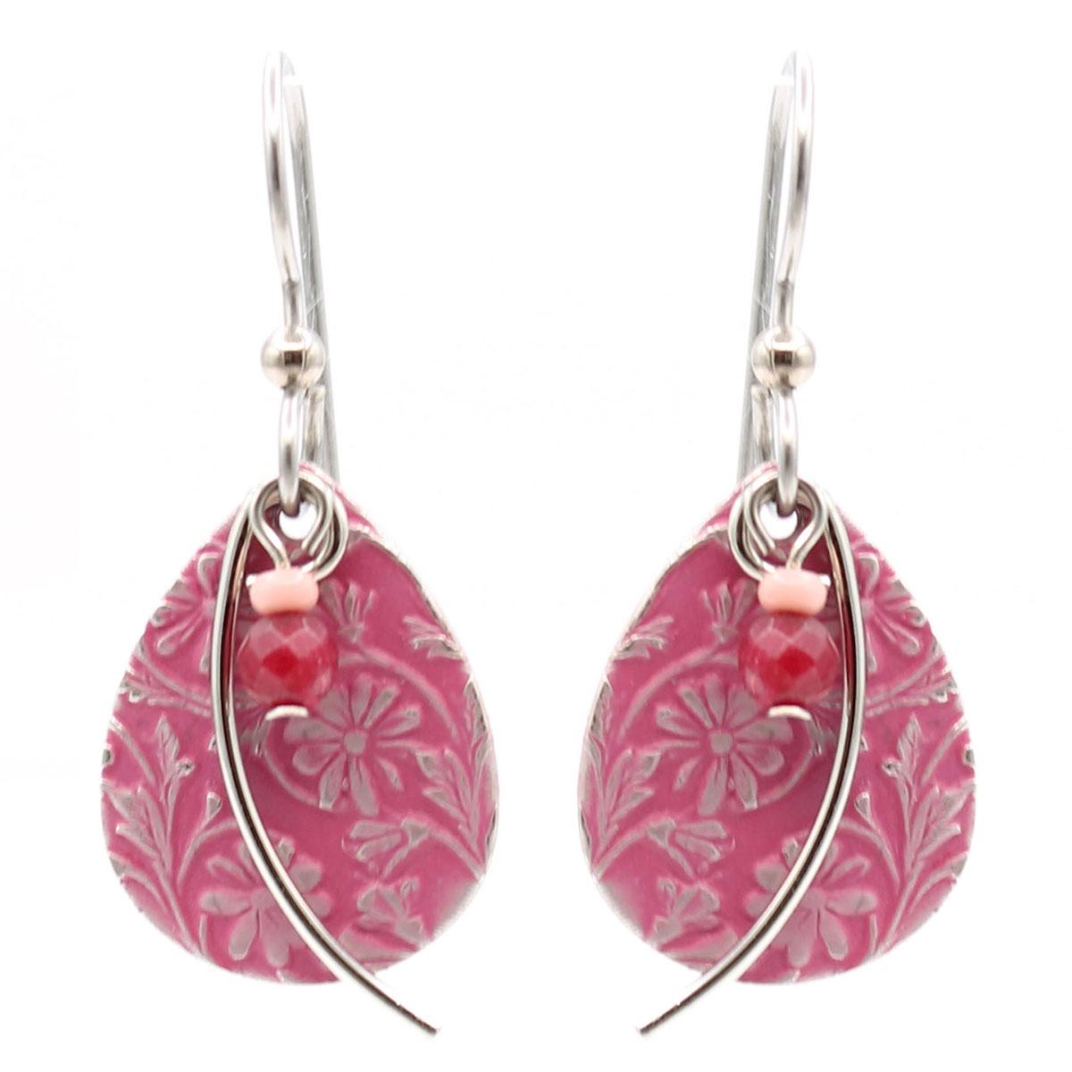 Click here for Silver Forest Wisp Bead Floral Texture Teardrop Ea... prices