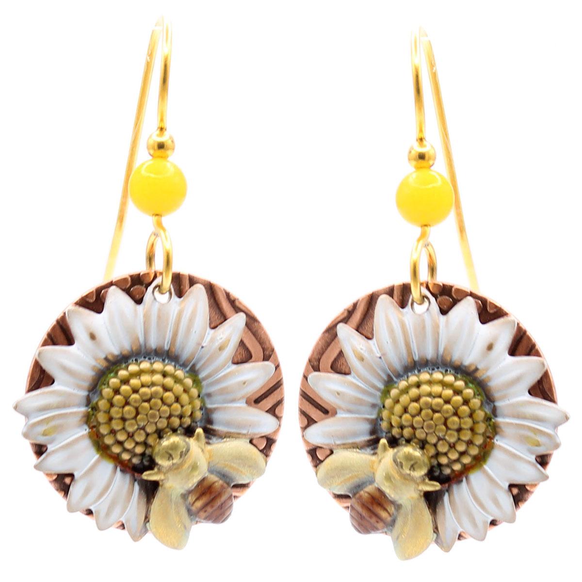Click here for Silver Forest Sunflower Bee Drop Earrings prices