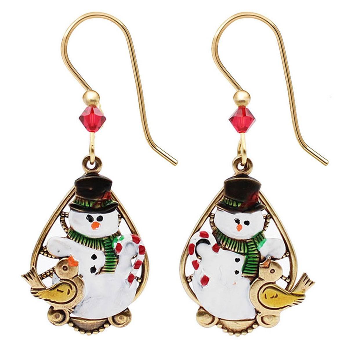 Click here for Silver Forest Gold-Tone Snowman & Chickadee Earrin... prices