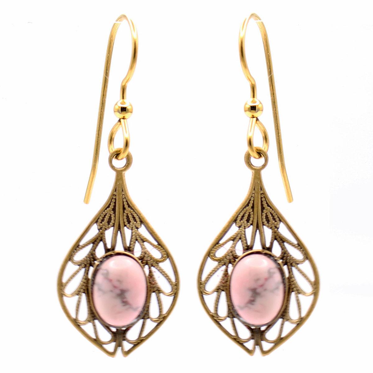 Click here for Silver Forest Oval Stone Filigree Drop Earrings prices