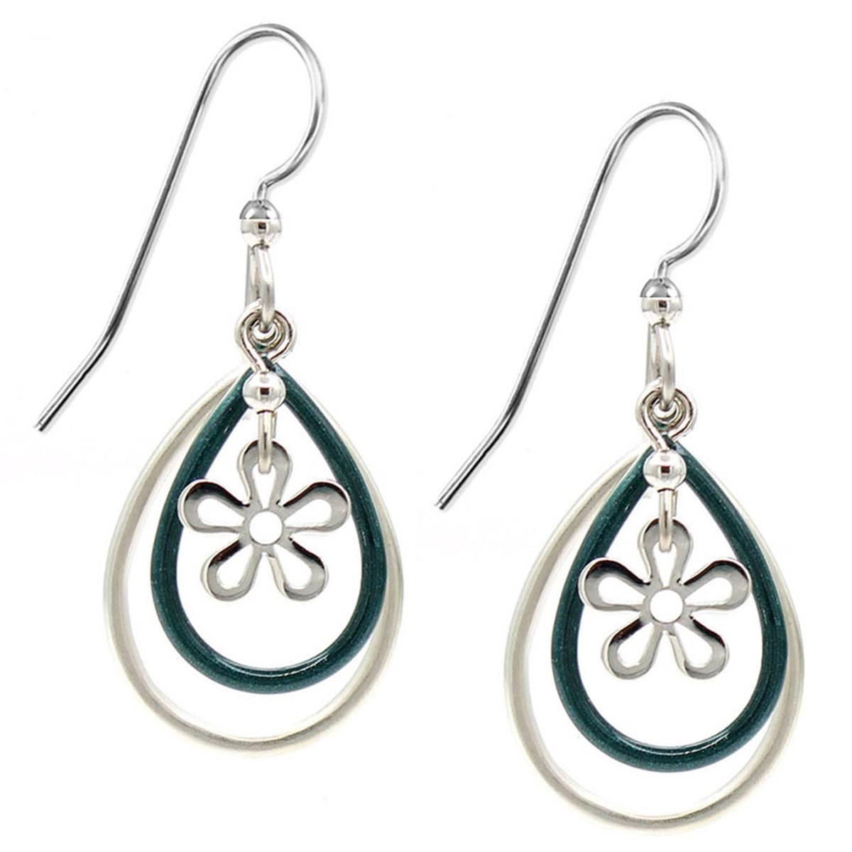 Click here for Silver Forest Silver-Tone Teal Teardrop Flower Ear... prices