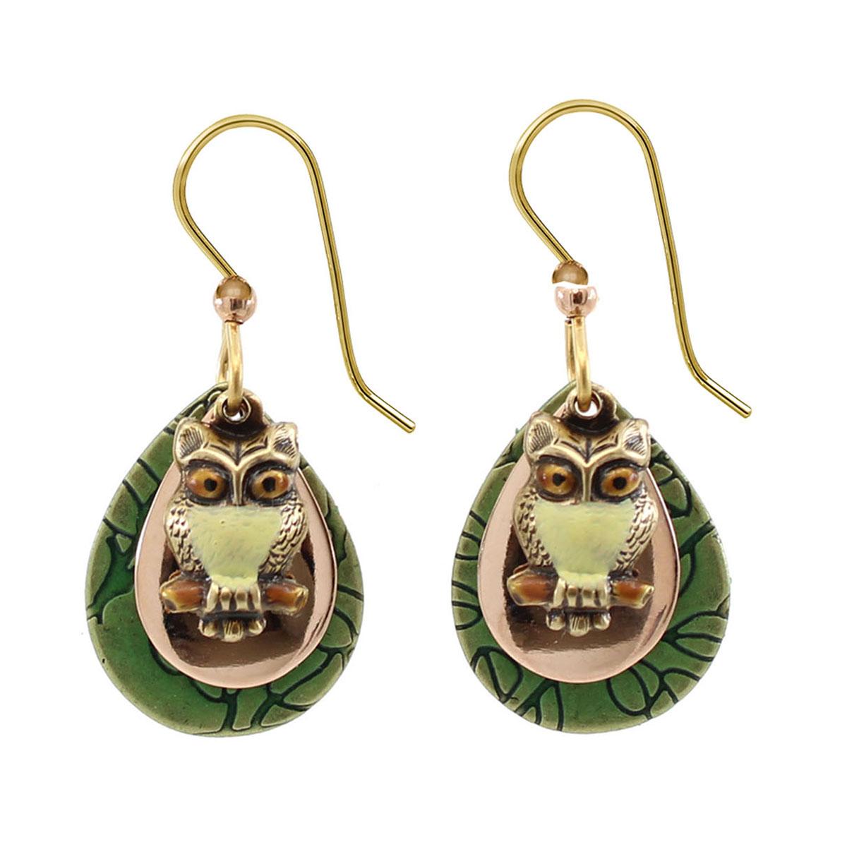 Click here for Silver Forest Perched Owl on Layered Teardrop Drop... prices