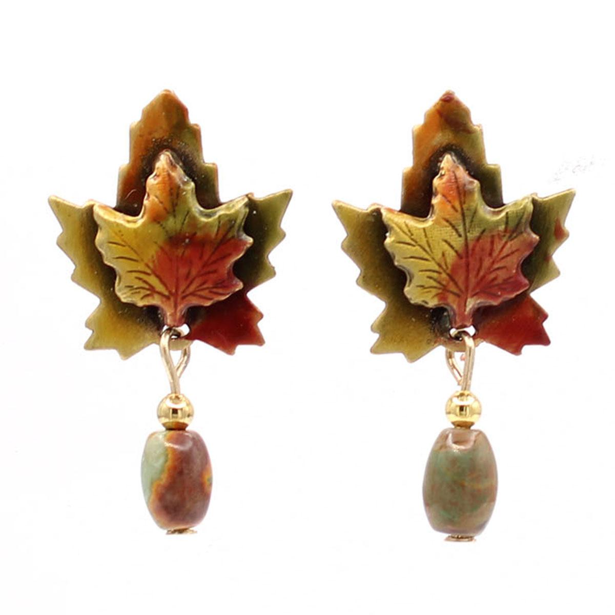 Click here for Silver Forest Leaf Post Earrings with Bead Drops prices