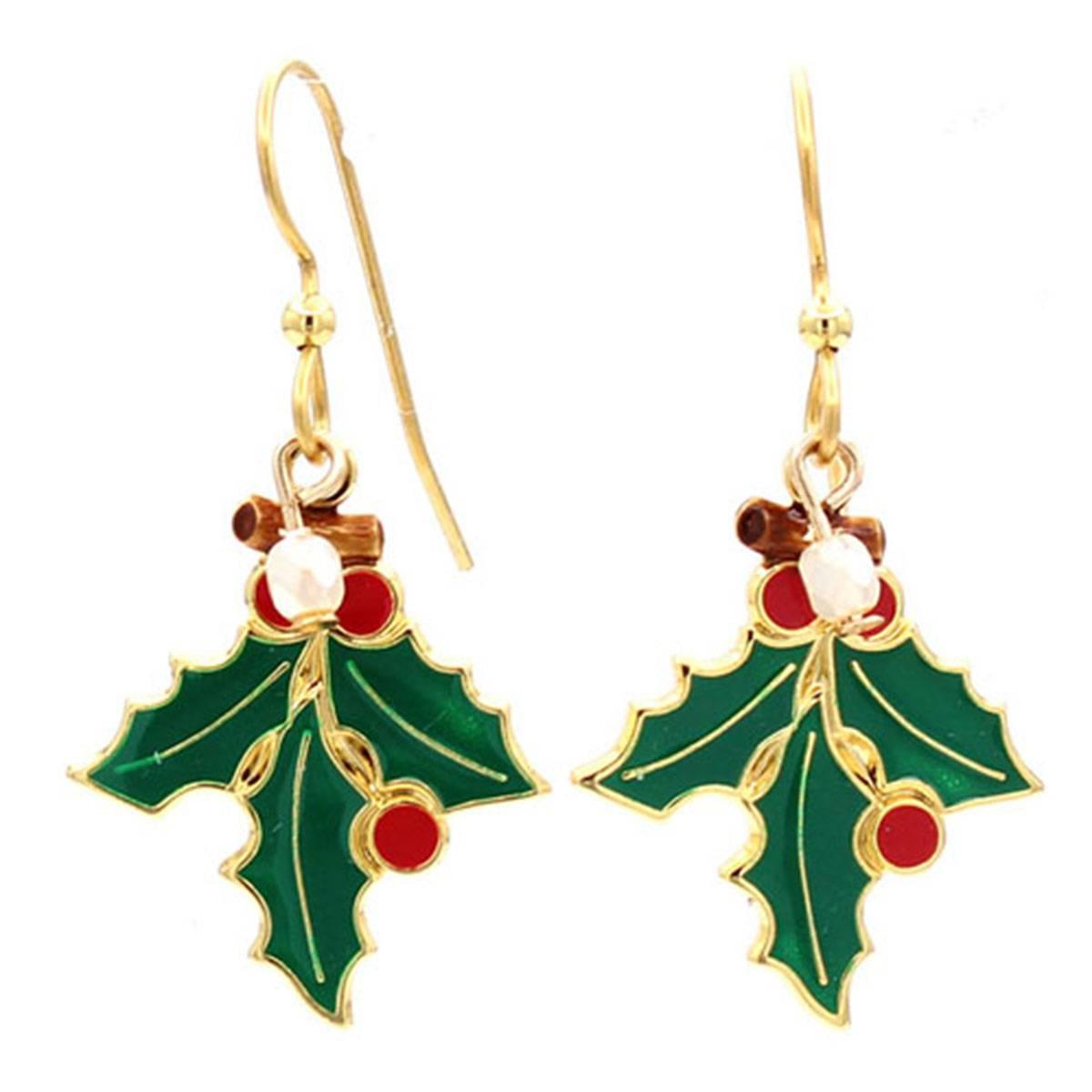 Click here for Silver Forest Holly Leaf w/ Berries Crystal Drop E... prices
