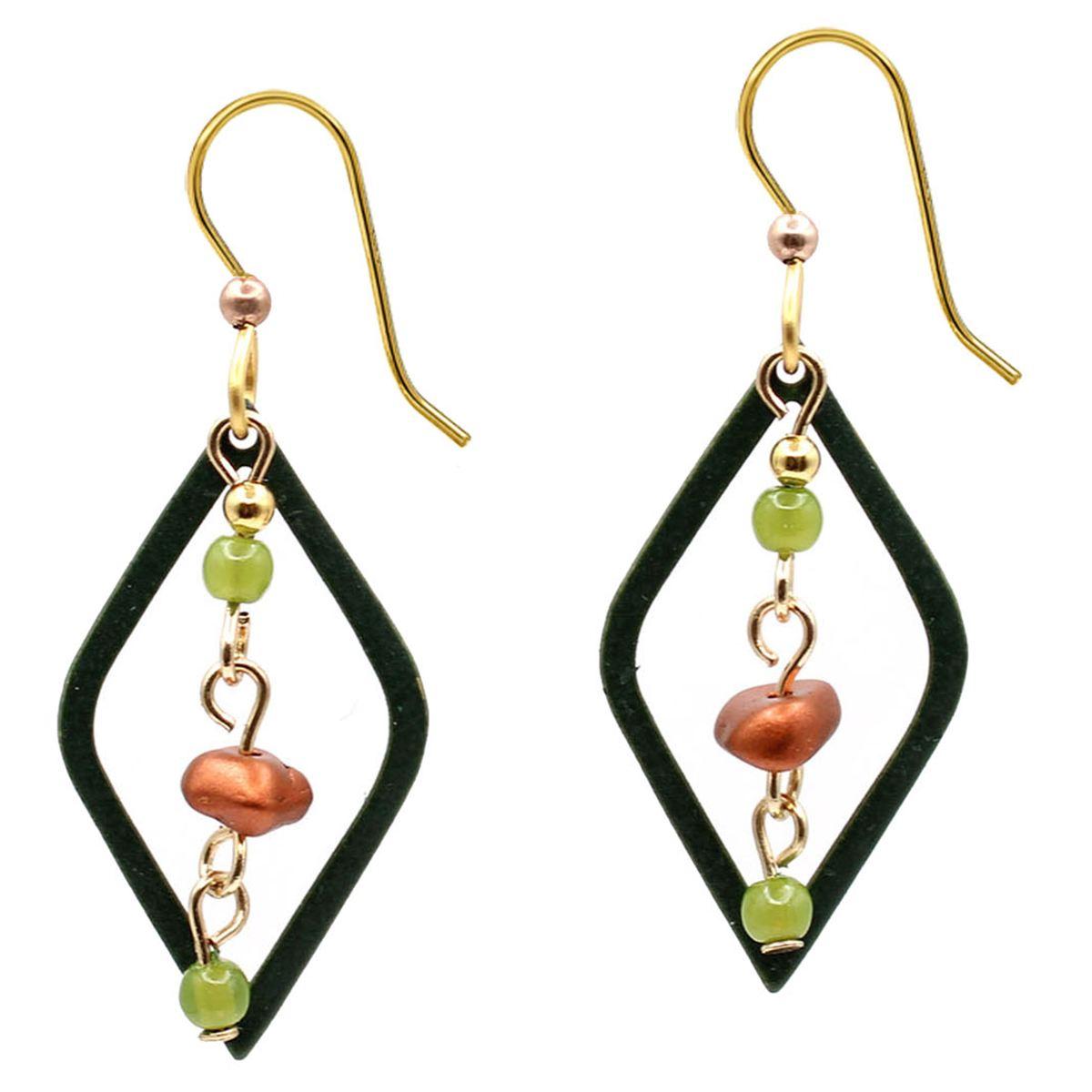 Click here for Silver Forest Diamond-Shaped Earrings with Bead Ch... prices