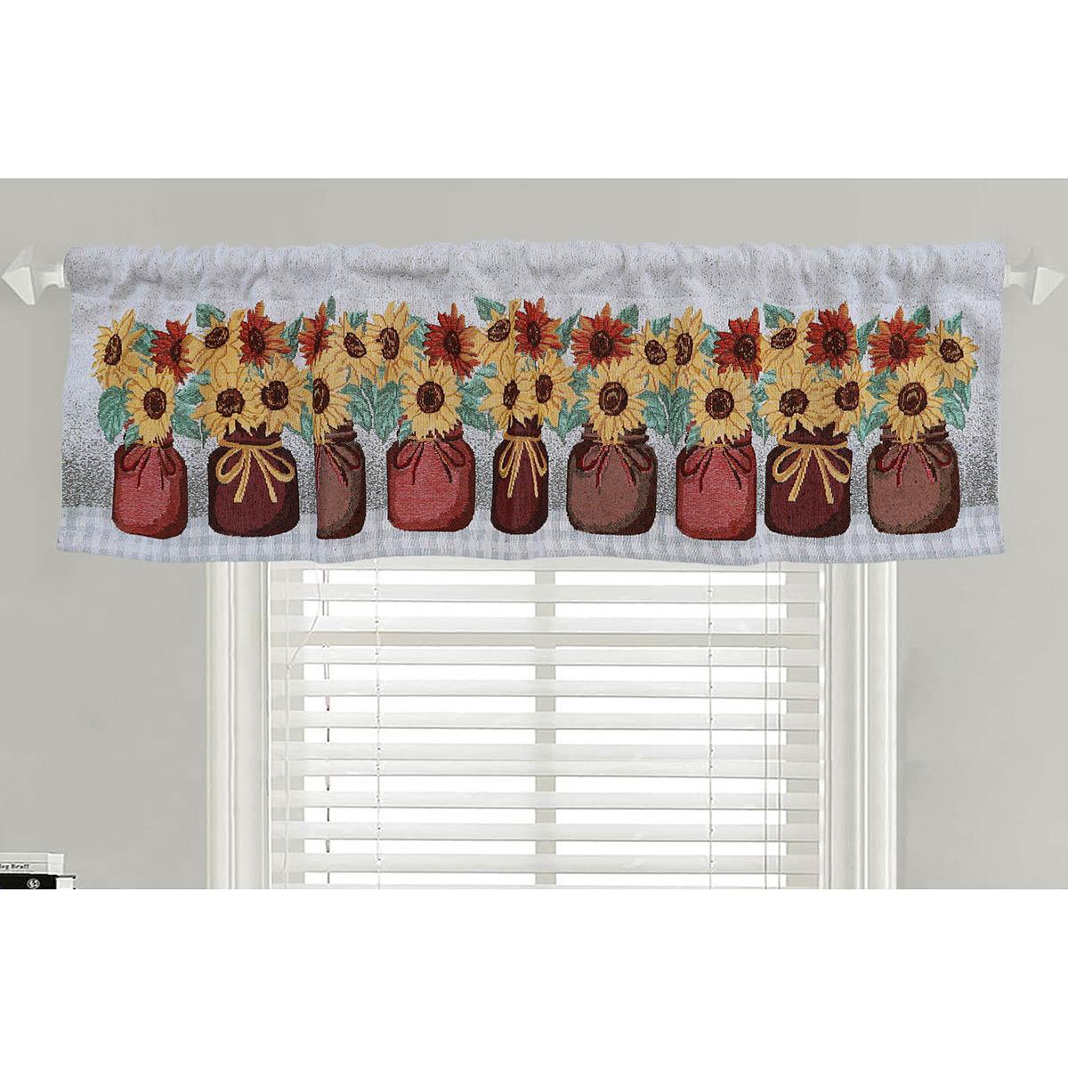 Click here for Sunflower Mason Jar Tapestry Valance - 54x15 prices