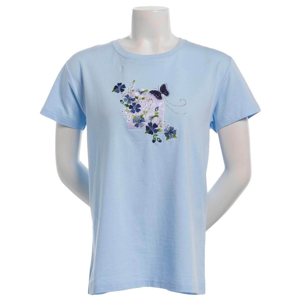 Click here for Womens Top Stitch by Morning Sun Spring Blues Tee prices