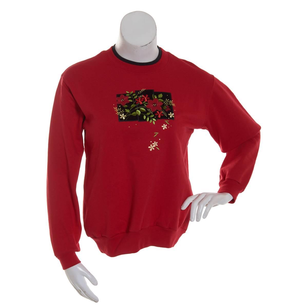 Click here for Womens Top Stitch By Morning Sun Floral Fleece Swe... prices