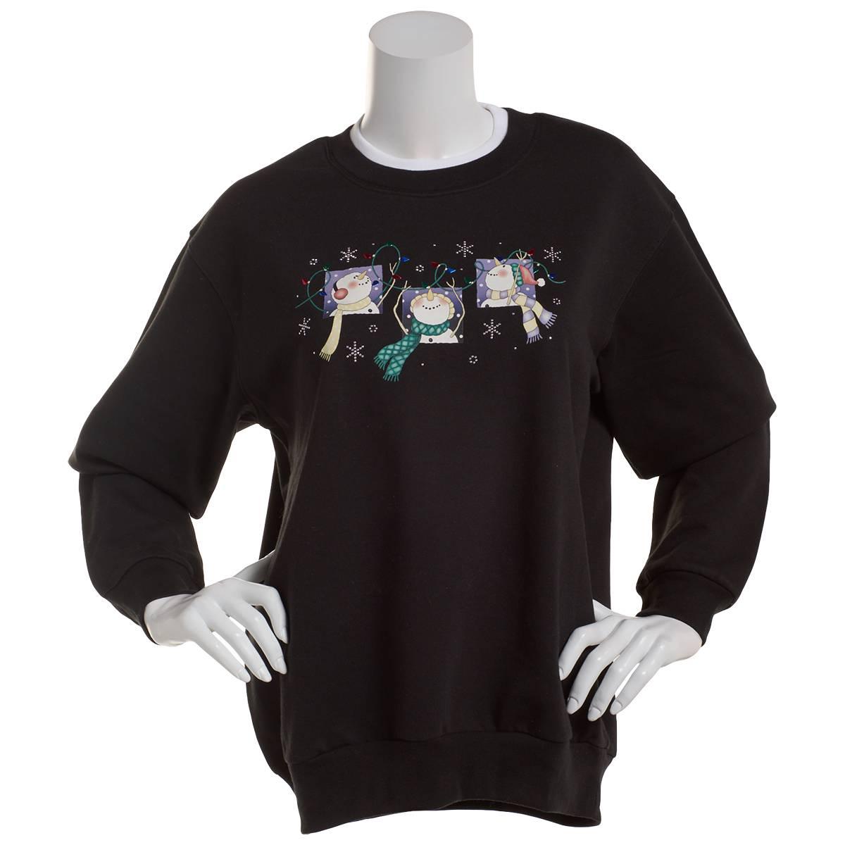 Click here for Womens Top Stitch by Morning Sun Three Snowmen Fle... prices