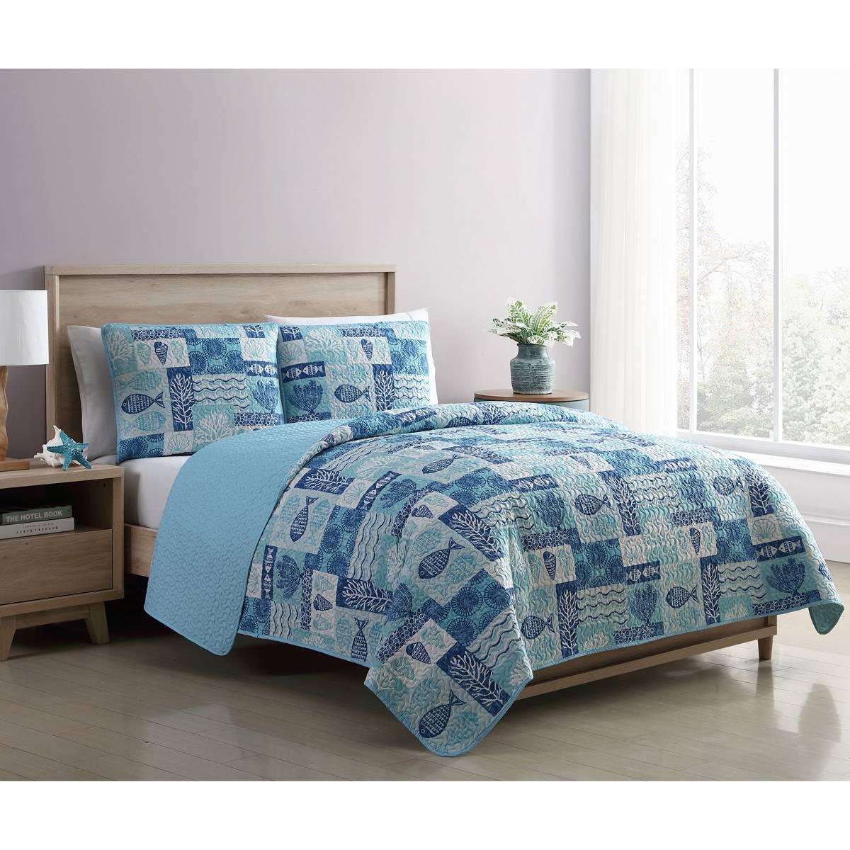 Click here for VCNY Home Sea Life Patchwork Reversible Quilt Set prices