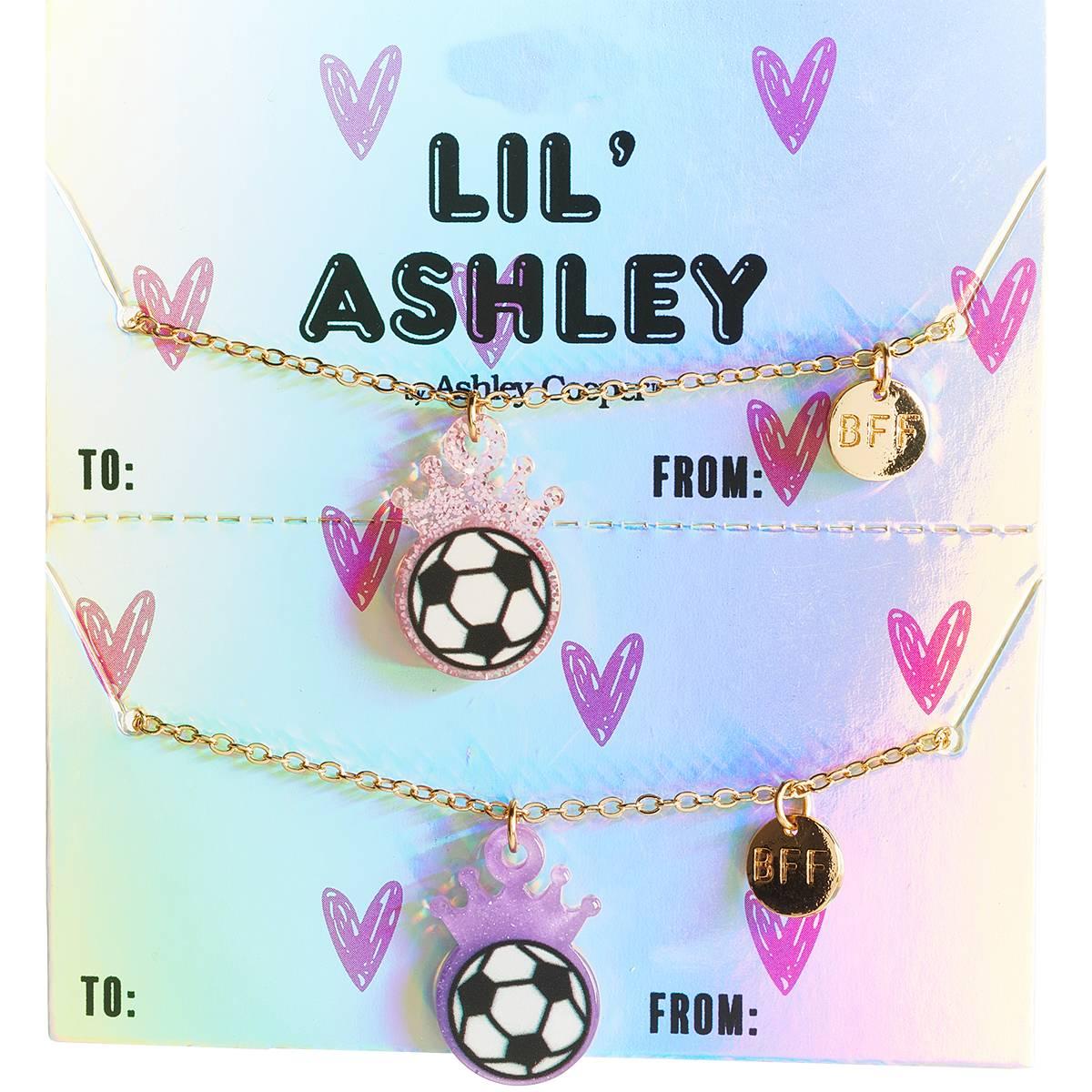 Click here for Kids Lil Ashley Necklaces with Pink & Purple Socce... prices