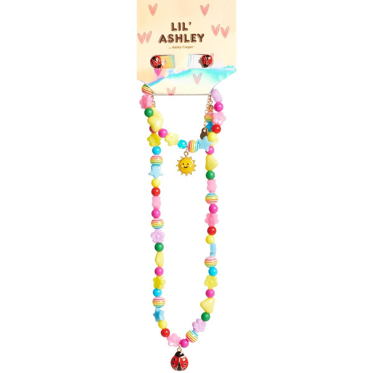 Click here for Kids Lil Ashley Flower/Heart Bead Charm Necklace &... prices