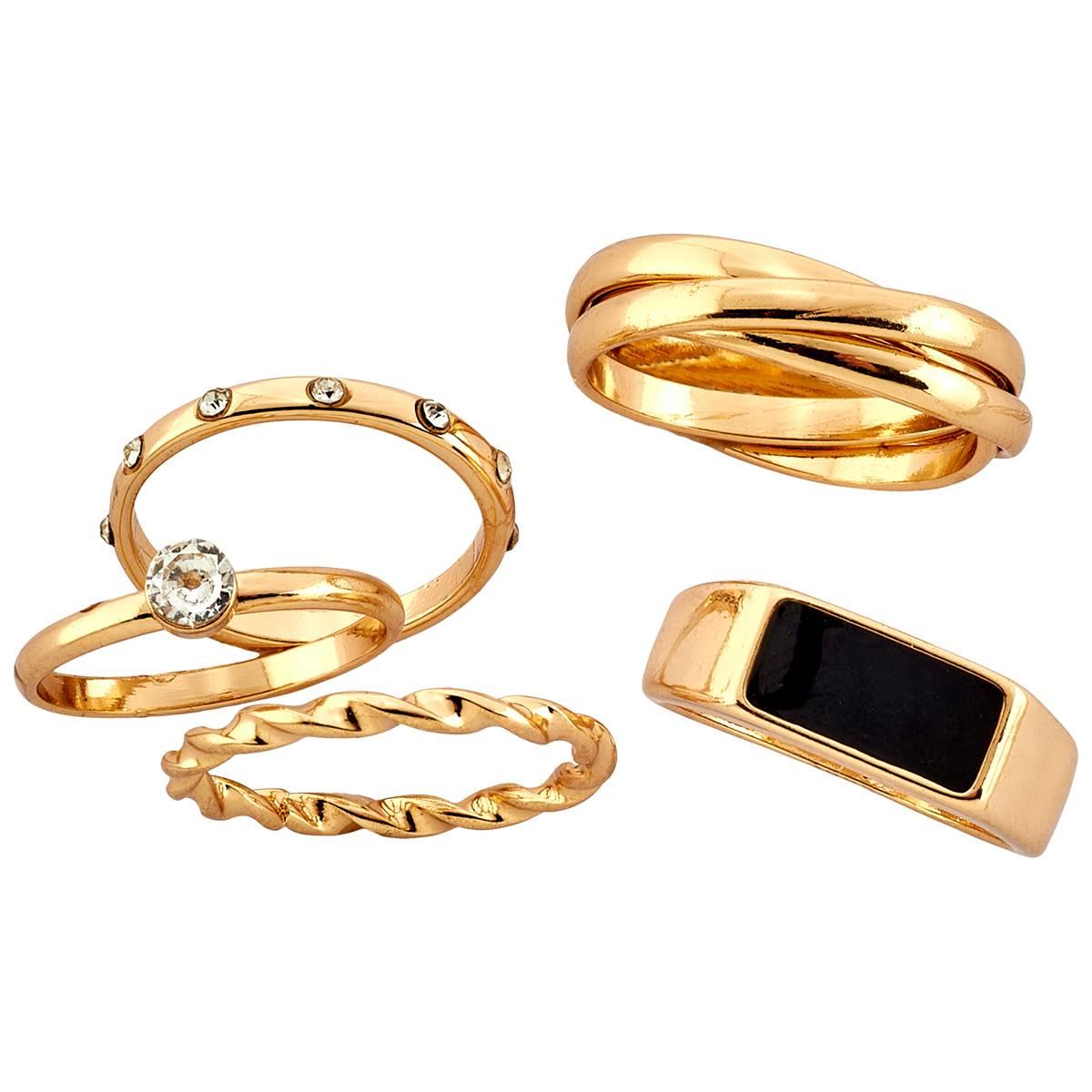 Click here for Ashley Set of 5 Gold & Black Crystal Accent Rings prices