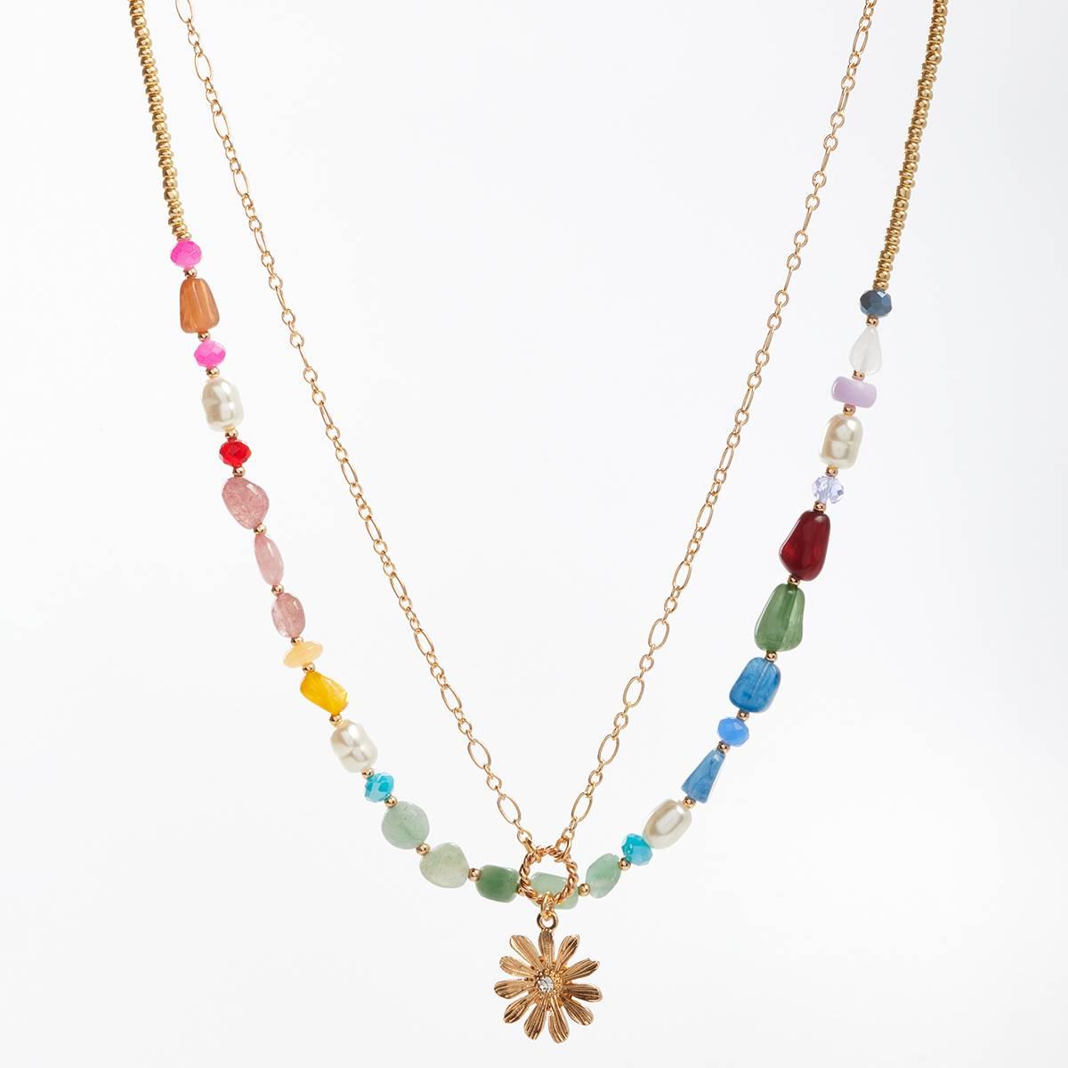 Click here for Ashley Flower Pendant Layered Stone Bead Necklace prices