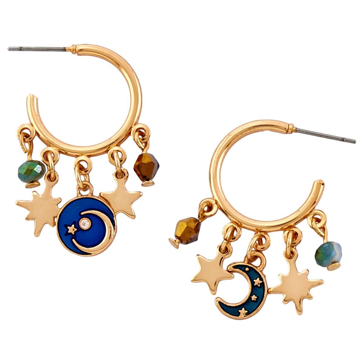 Click here for Ashley Gold Hoop Earrings with Blue & Grey Celesti... prices
