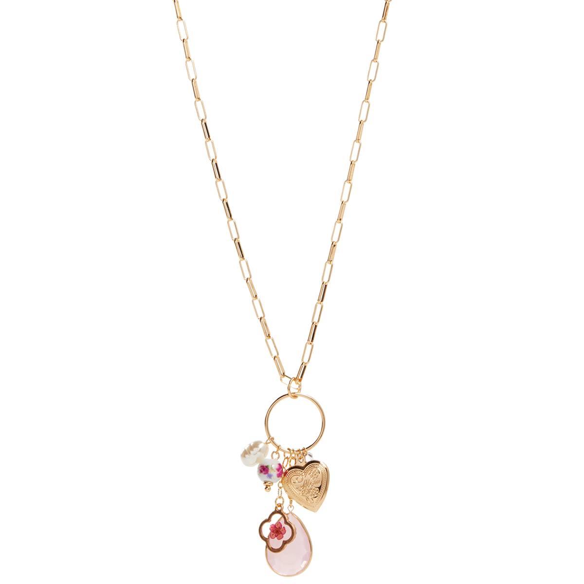Click here for Ashley Paperclip Link Chain Necklace w/ Charm Clus... prices