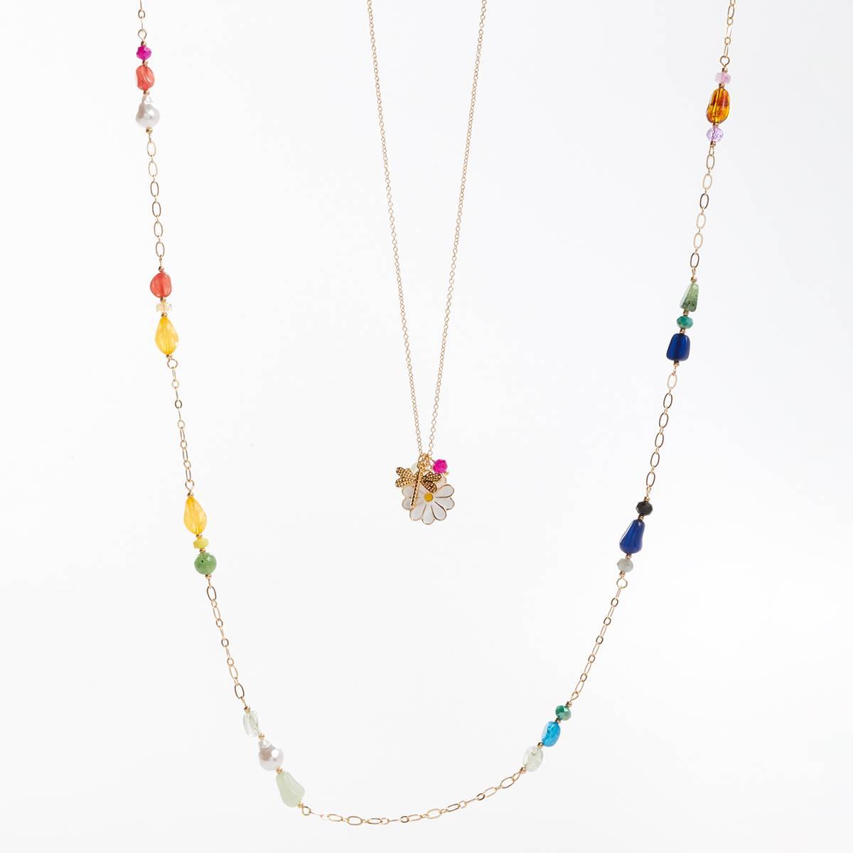 Click here for Ashley Daisy & Dragonfly Charm Long Layered Neckla... prices