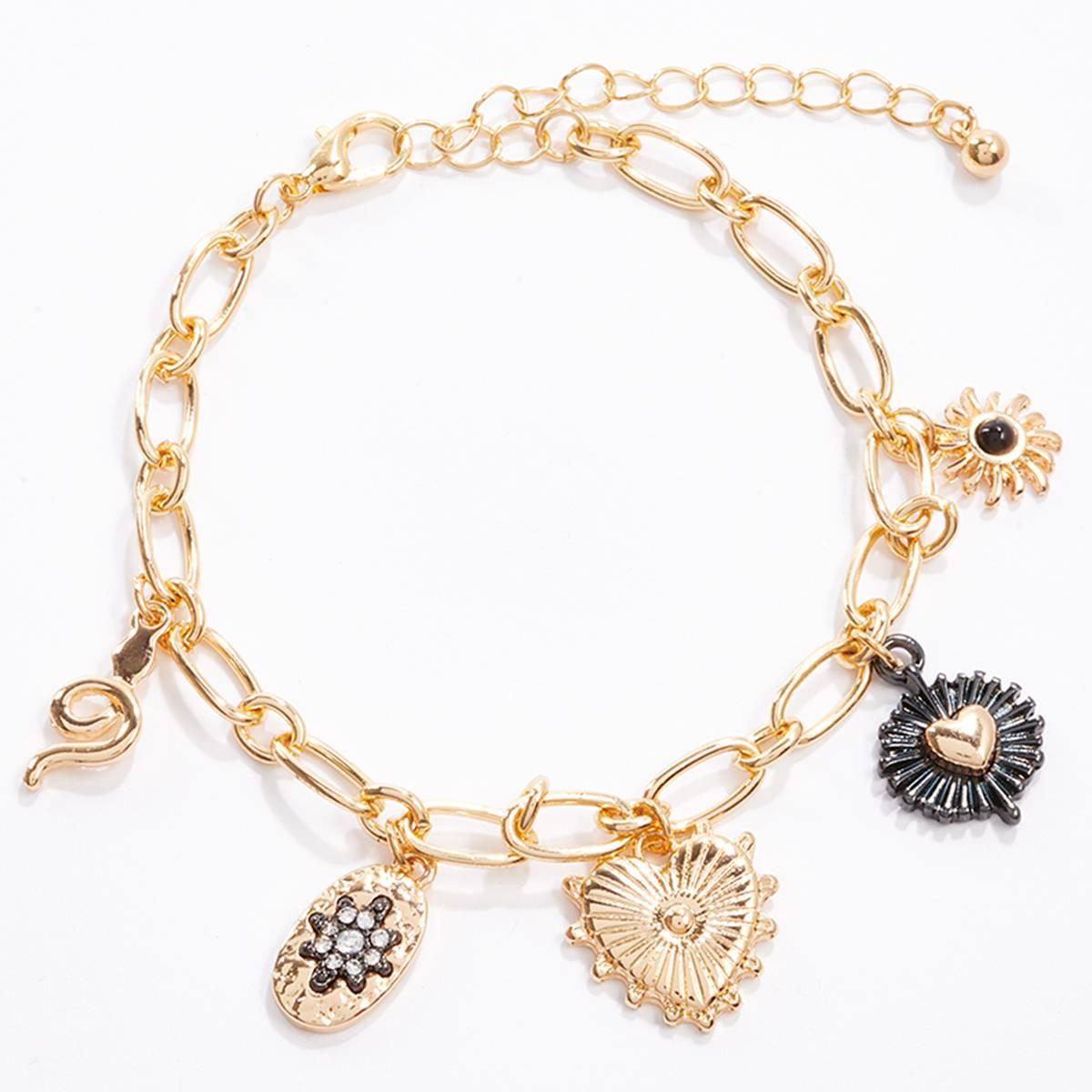 Click here for Ashley Gold-Tone Heart/Celestial Charm Chain Brace... prices