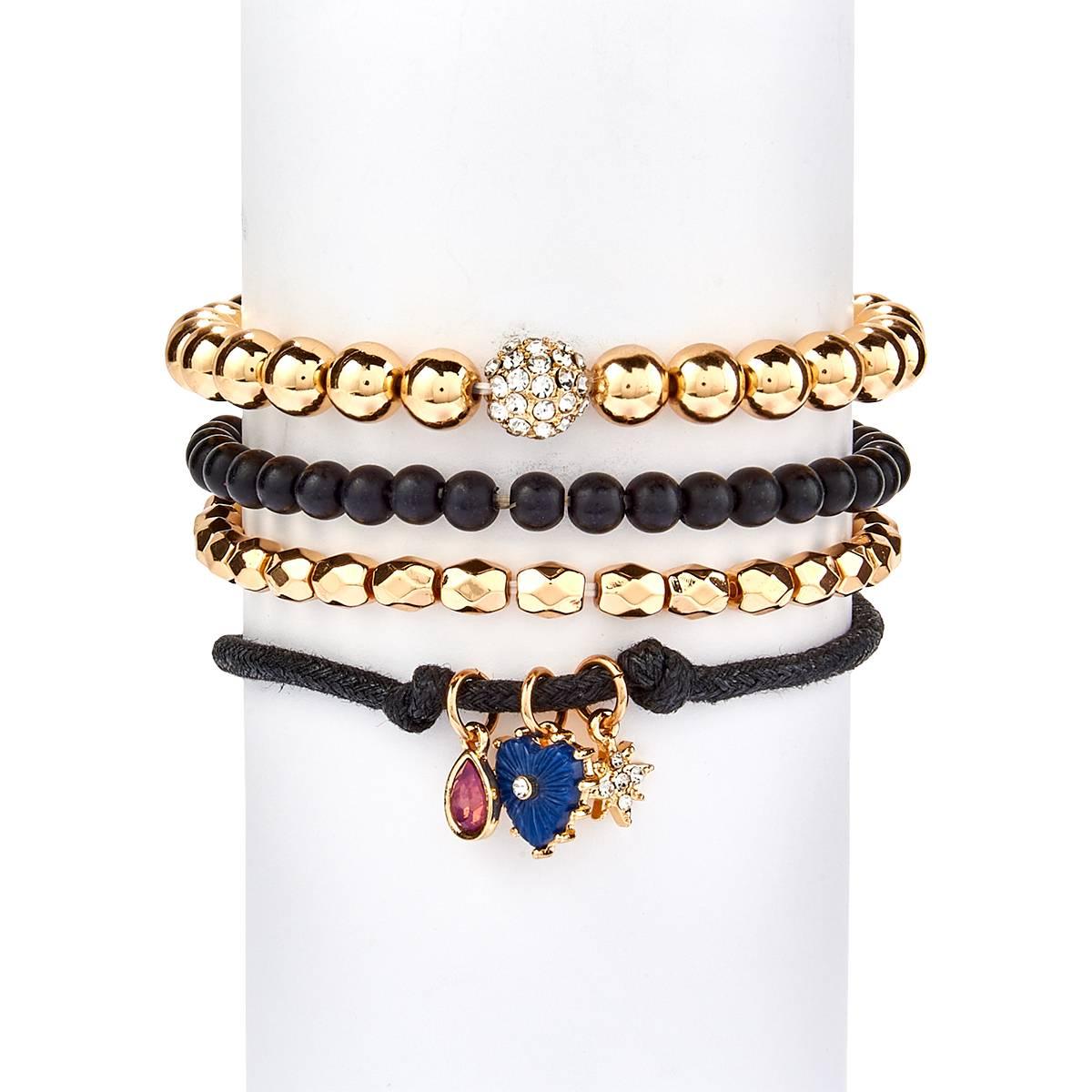 Click here for Ashley Set of 4 Gold/Navy Beaded Bracelets Set prices