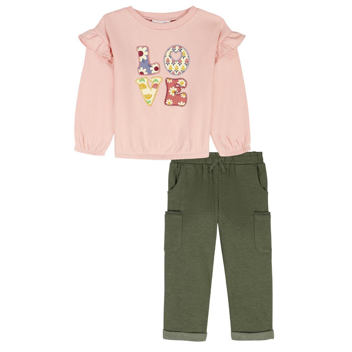 Kids Headquarters Toddler and Little Girls 2-Piece Crew Neck Top and Pants Set - Multi