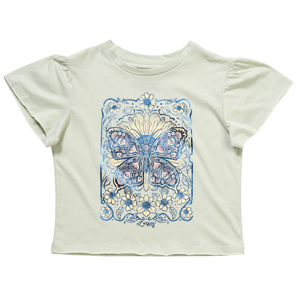 Girls (7-16) Lucky Brand Short Sleeve Foil Butterfly Graphic Tee