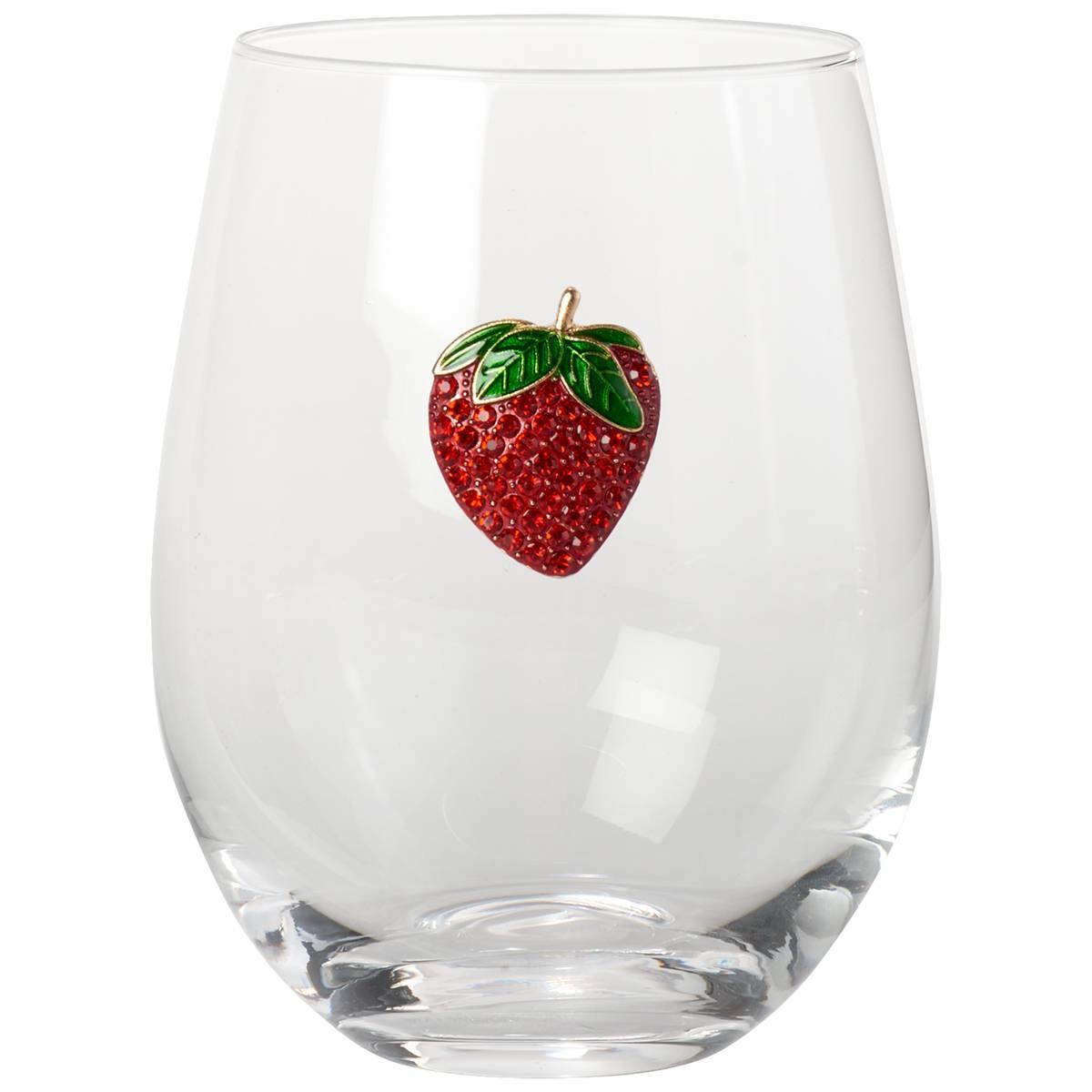 Click here for Home Essentials Strawberry Brooche Stemless Wine G... prices