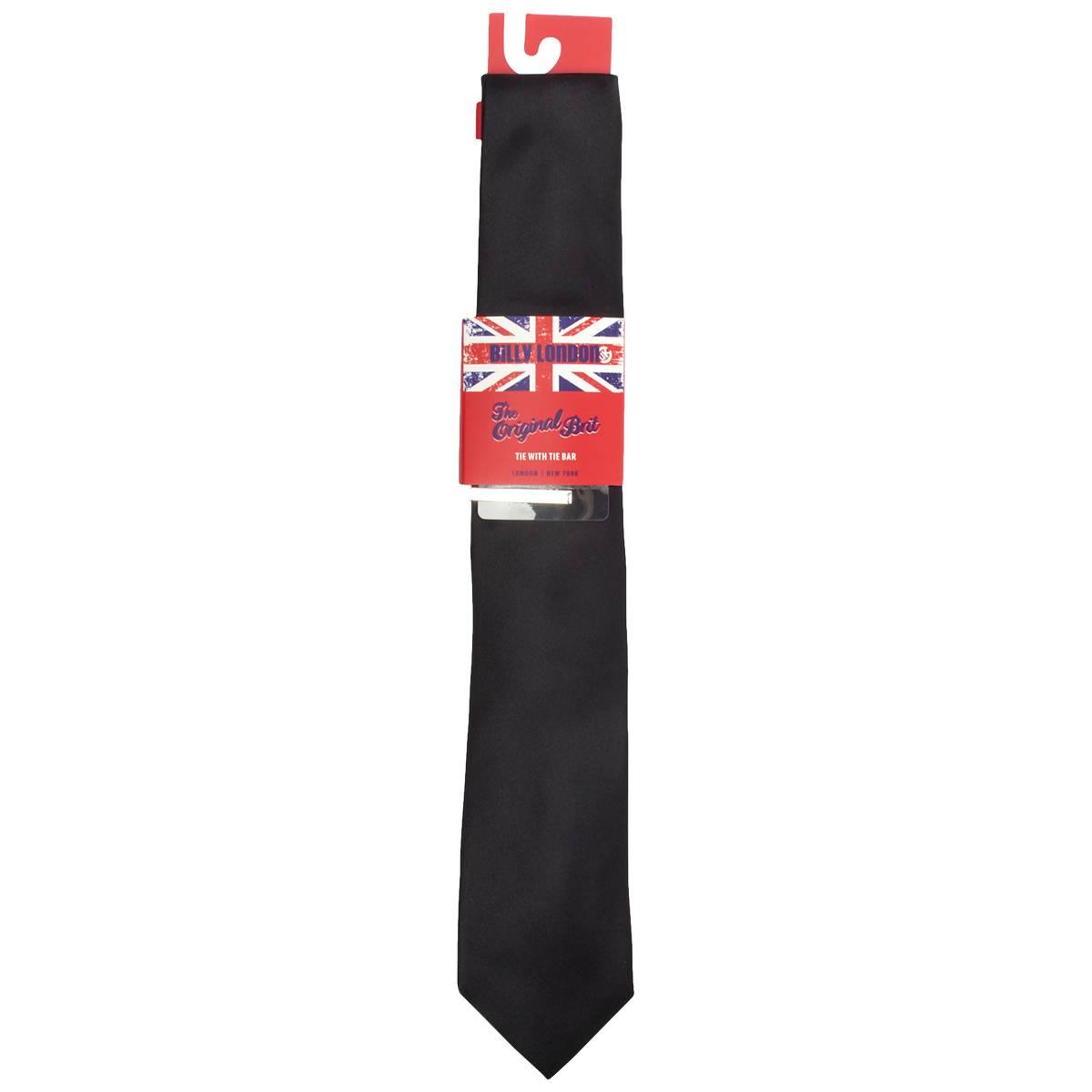 Click here for Mens Billy London Satin Solid Tie with Tie Bar prices