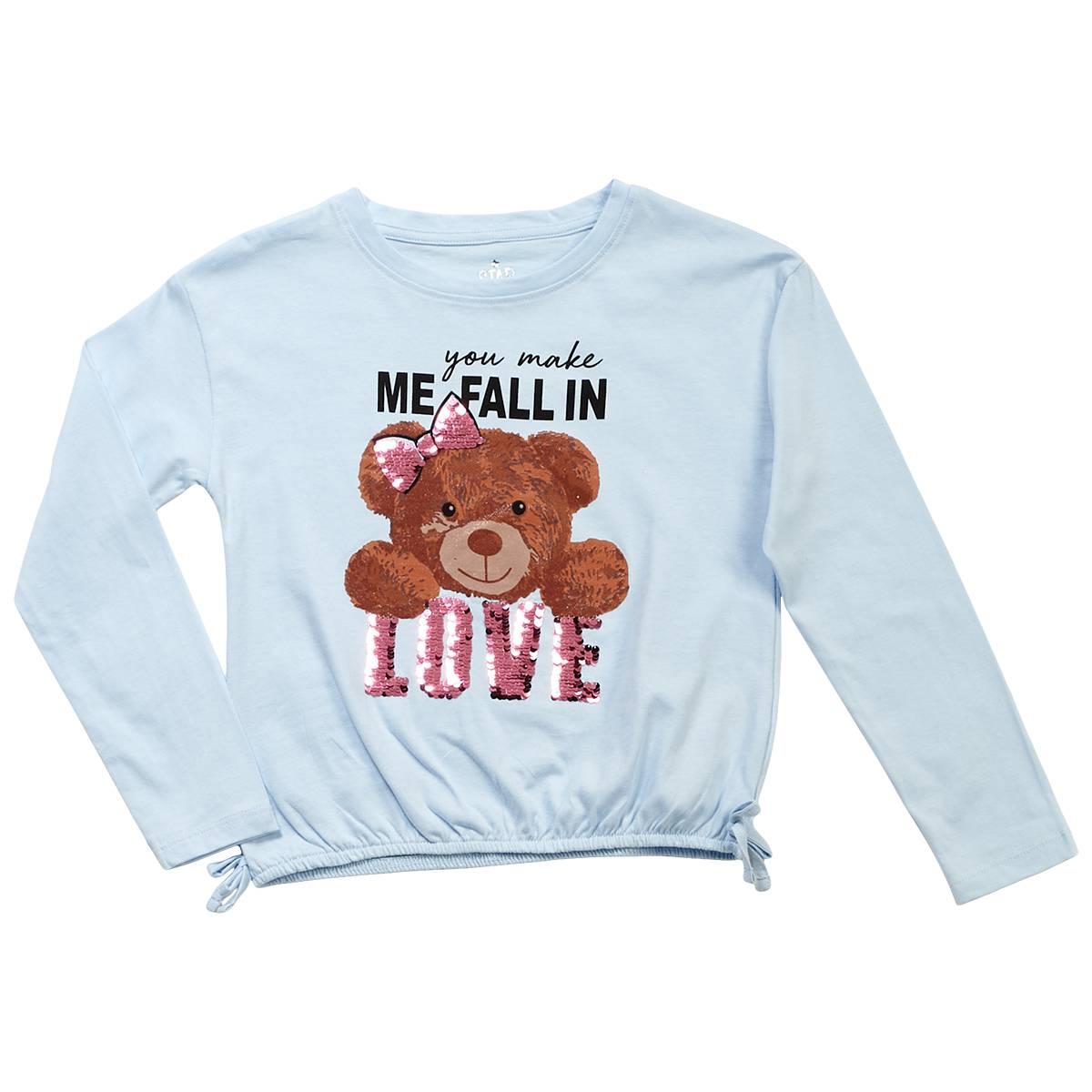 Girls (7-16) Star Ride(R) Fall In Love Teddy Bear Flip Sequin Tee
