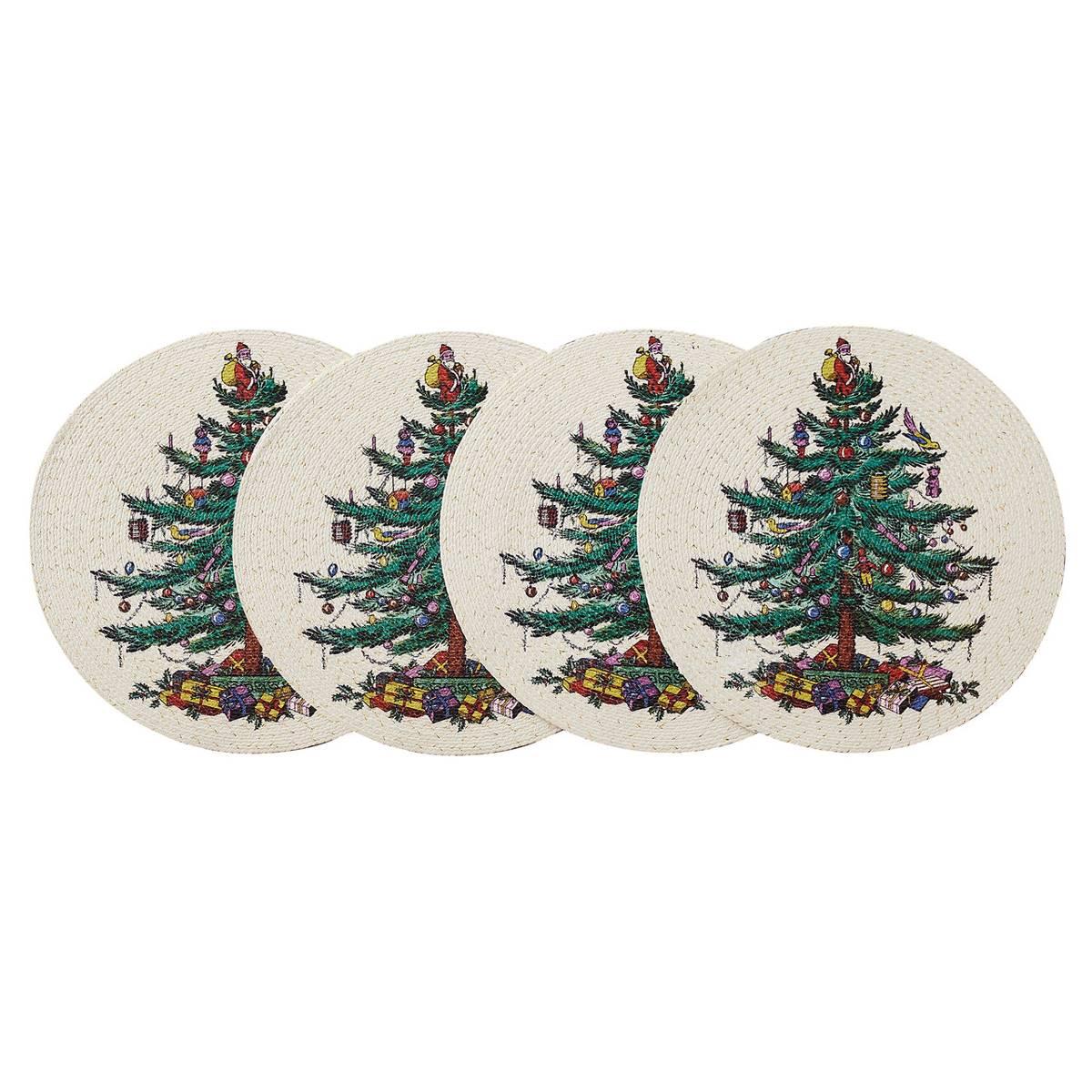 Spode Christmas Tree Polyester 4 Piece Placemat  15 x 15 - Ivory